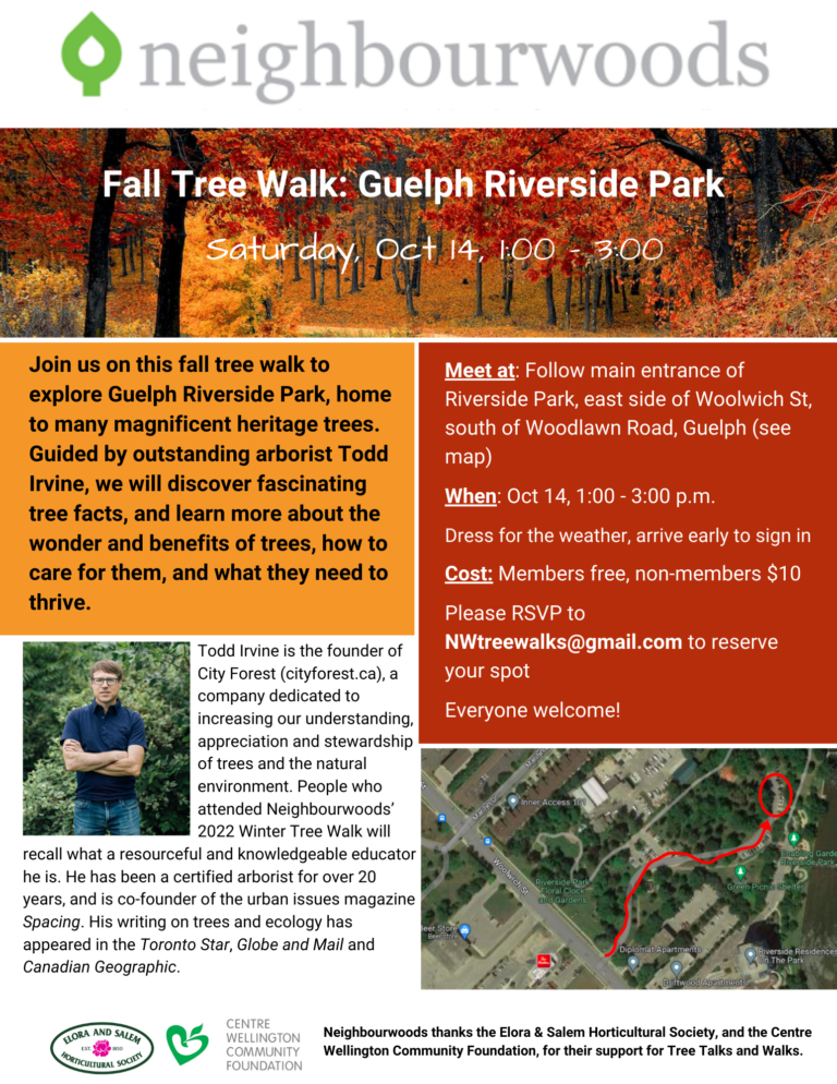 Tree Walk: October 14th Guelph Riverside Park – Elora Environment Centre